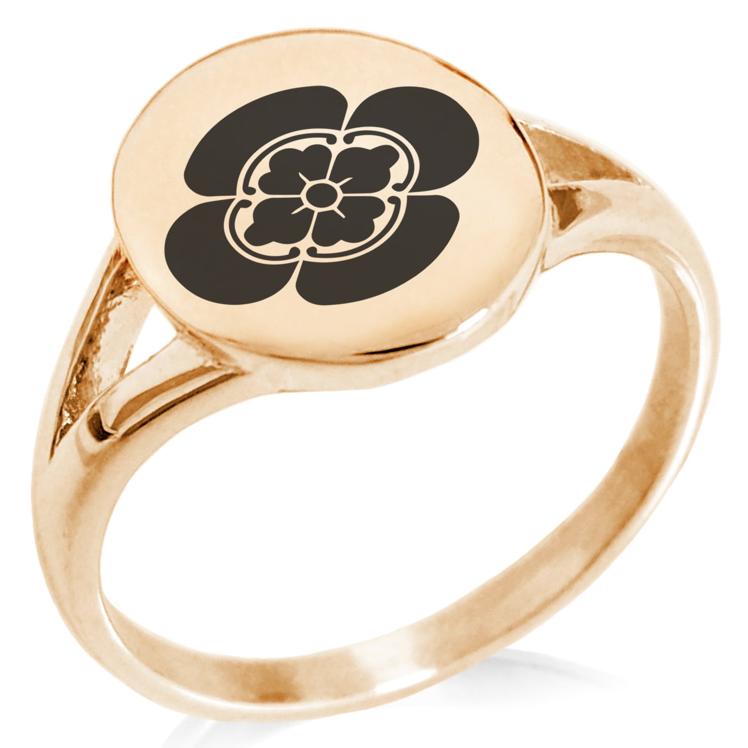 Stainless Steel Ikeda Samurai Crest Minimalist Oval Top Polished ...