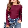 Byoo Little Girl Soft Ribbed Long Sleeve Shirt Solid Crew Neck Casual ...