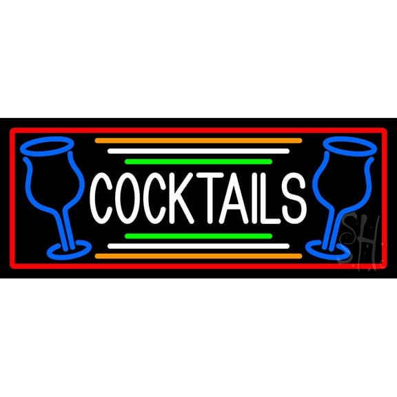 Blue Bar Open With Martini Glass LED Neon Sign 13 x 32 - inches, Clear ...