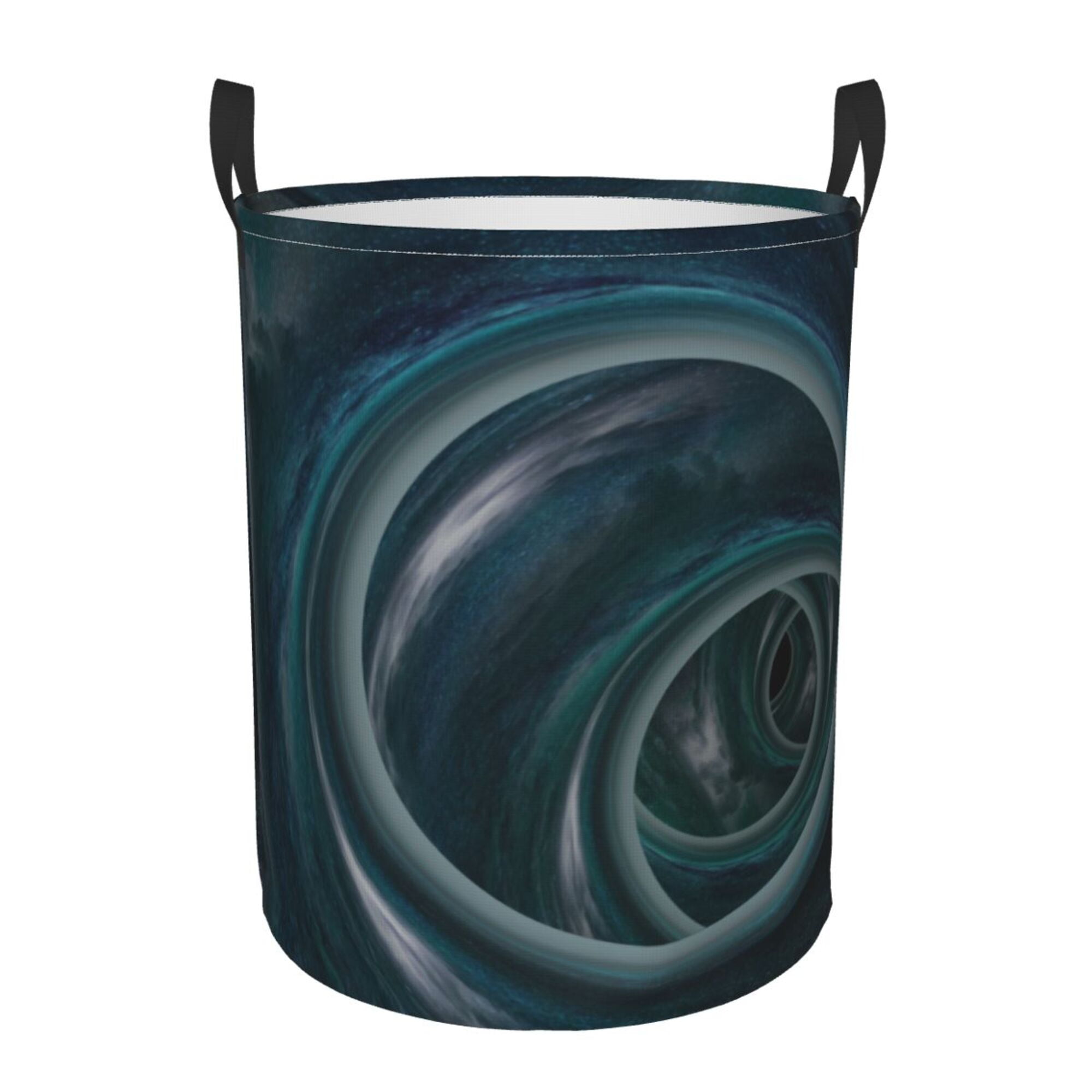 Round Laundry Basket, Cosmic Black Hole Abstract Pattern Foldable With ...