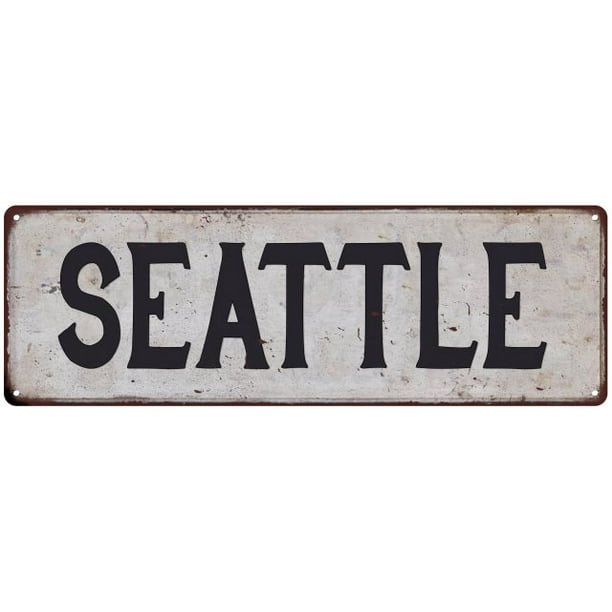 SEATTLE Vintage Look Rustic Metal 8x24 Sign City State 108240041140 ...