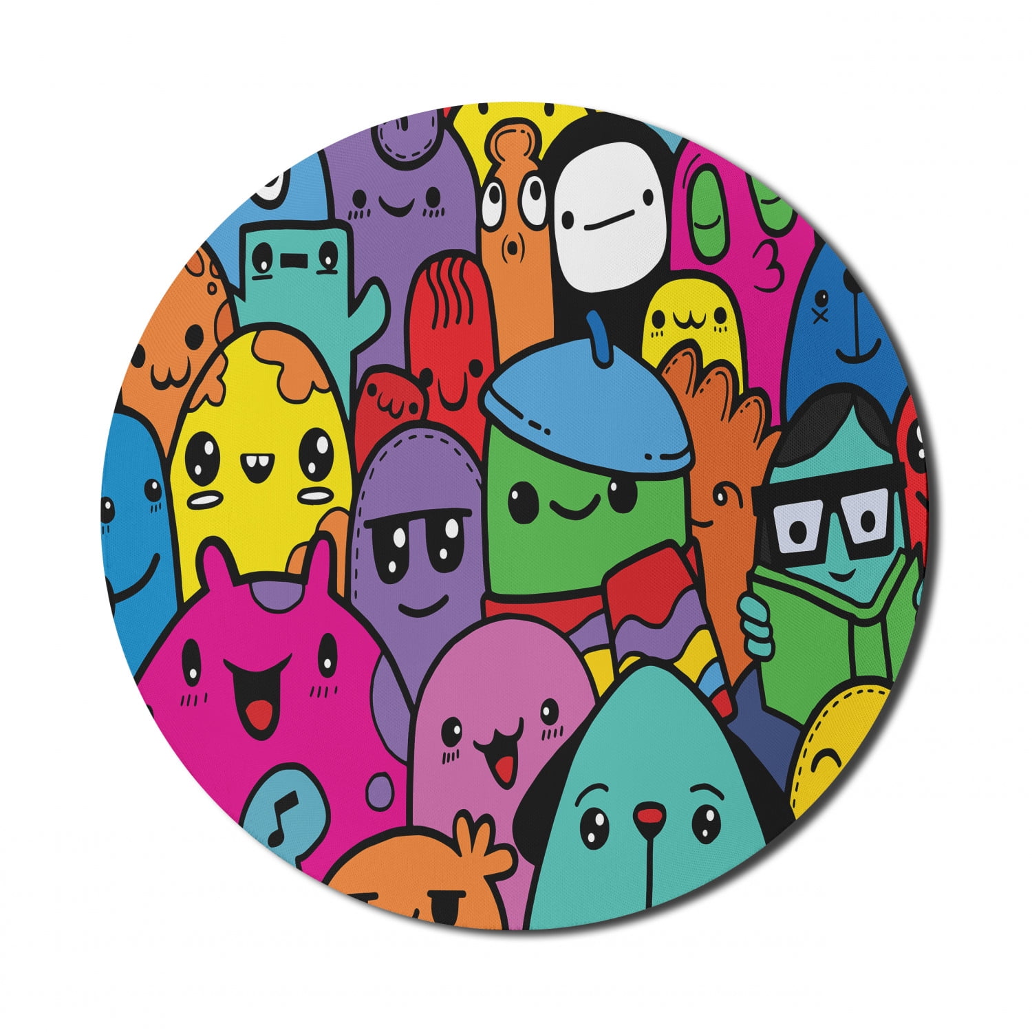 Indie Mouse Pad for Computers, Hand Drawn Colorful Doodle of Funny ...
