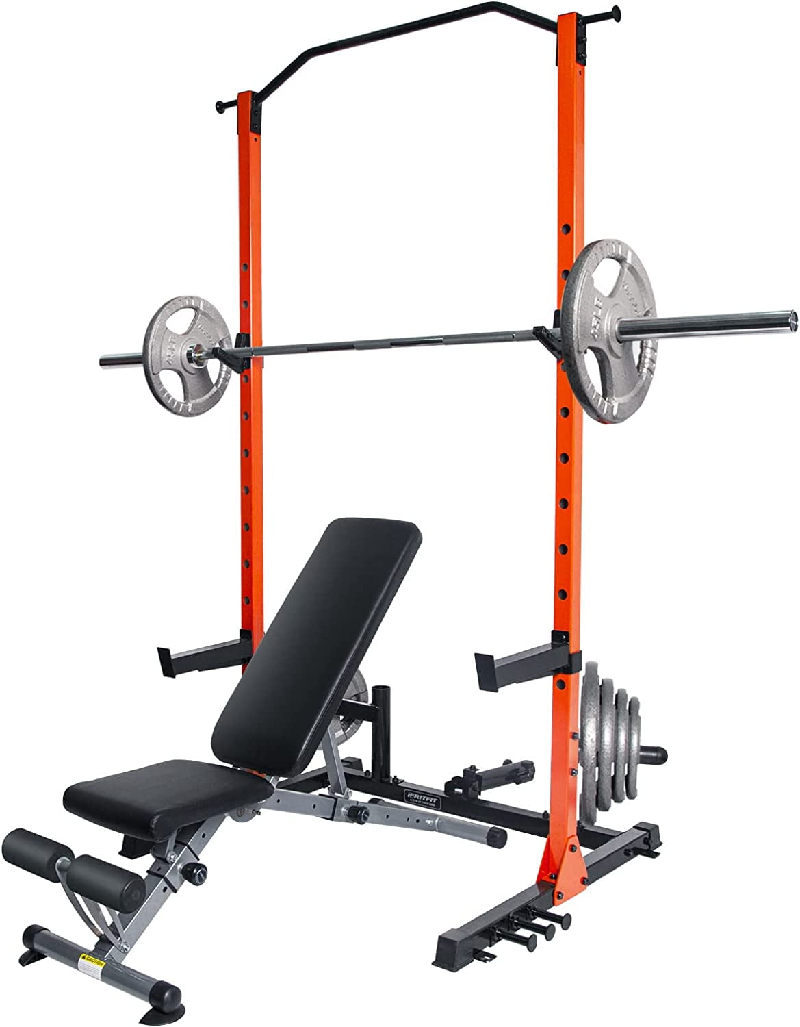 RitFit 1000LB Capacity Squat Rack with Bench, 260LB Iron Weight Plates ...