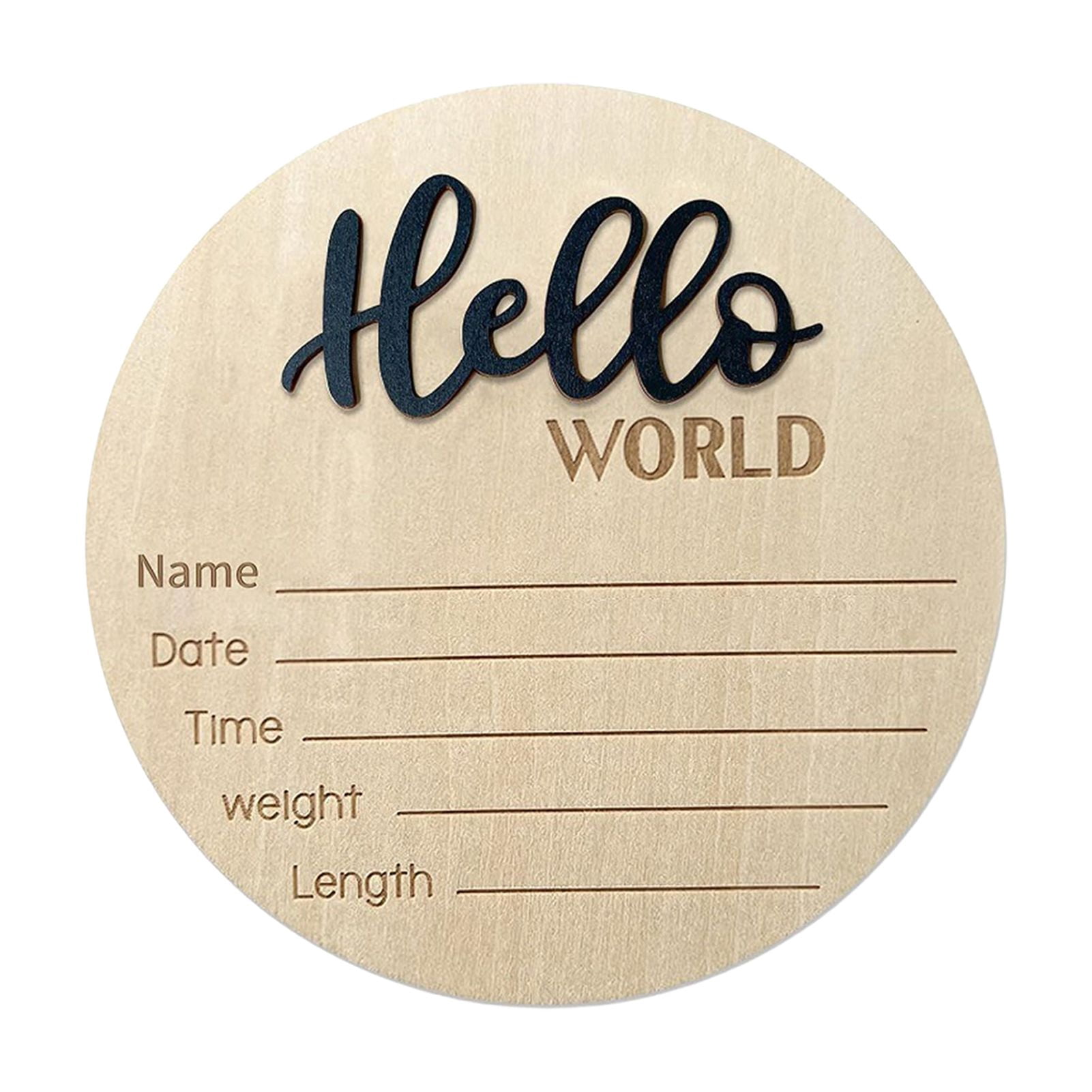 Letrero de madera para anunciar el nacimiento de un bebé, "Hola mundo ...