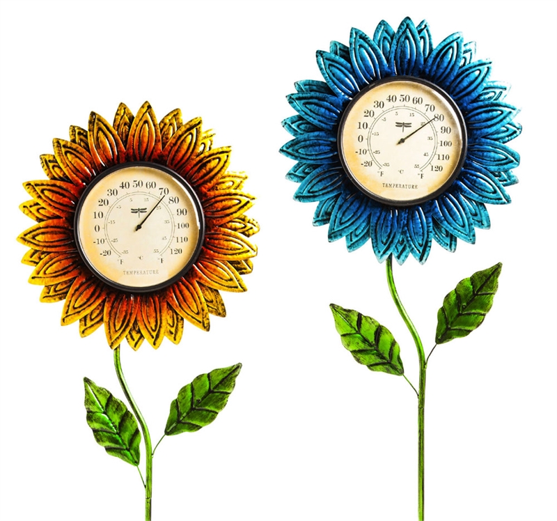 Shimmering Flower Garden Stake with Thermometer, 2 Asst. Colors ...