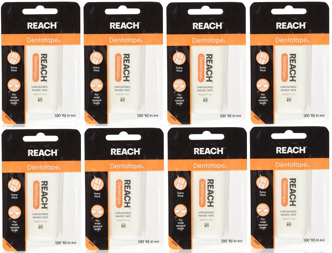 8 PACK Reach Dentotape Unflavored Extra Thick Waxed Tape 100 Yards ...