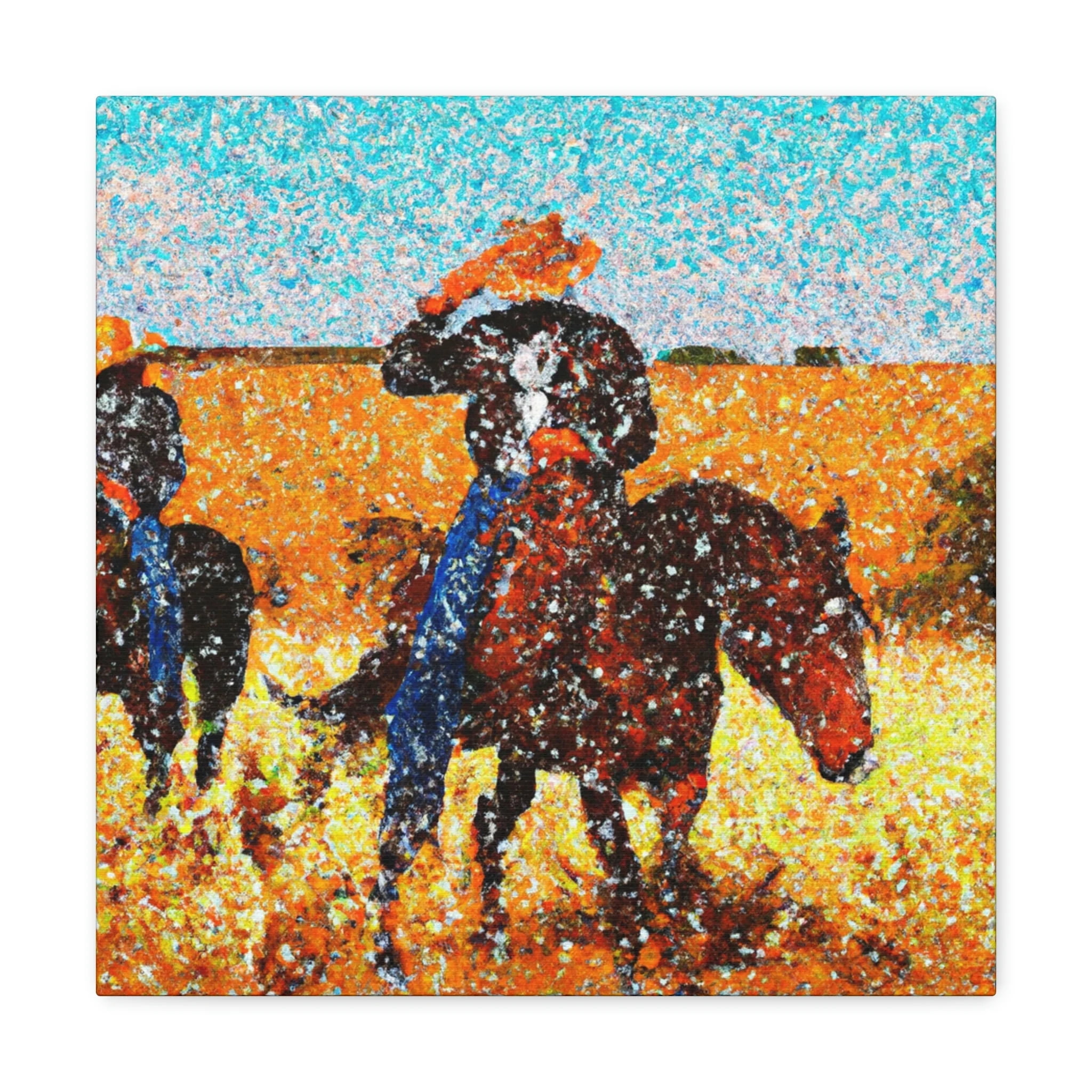 Horses Grazing Pointillism - Canvas - Walmart.com