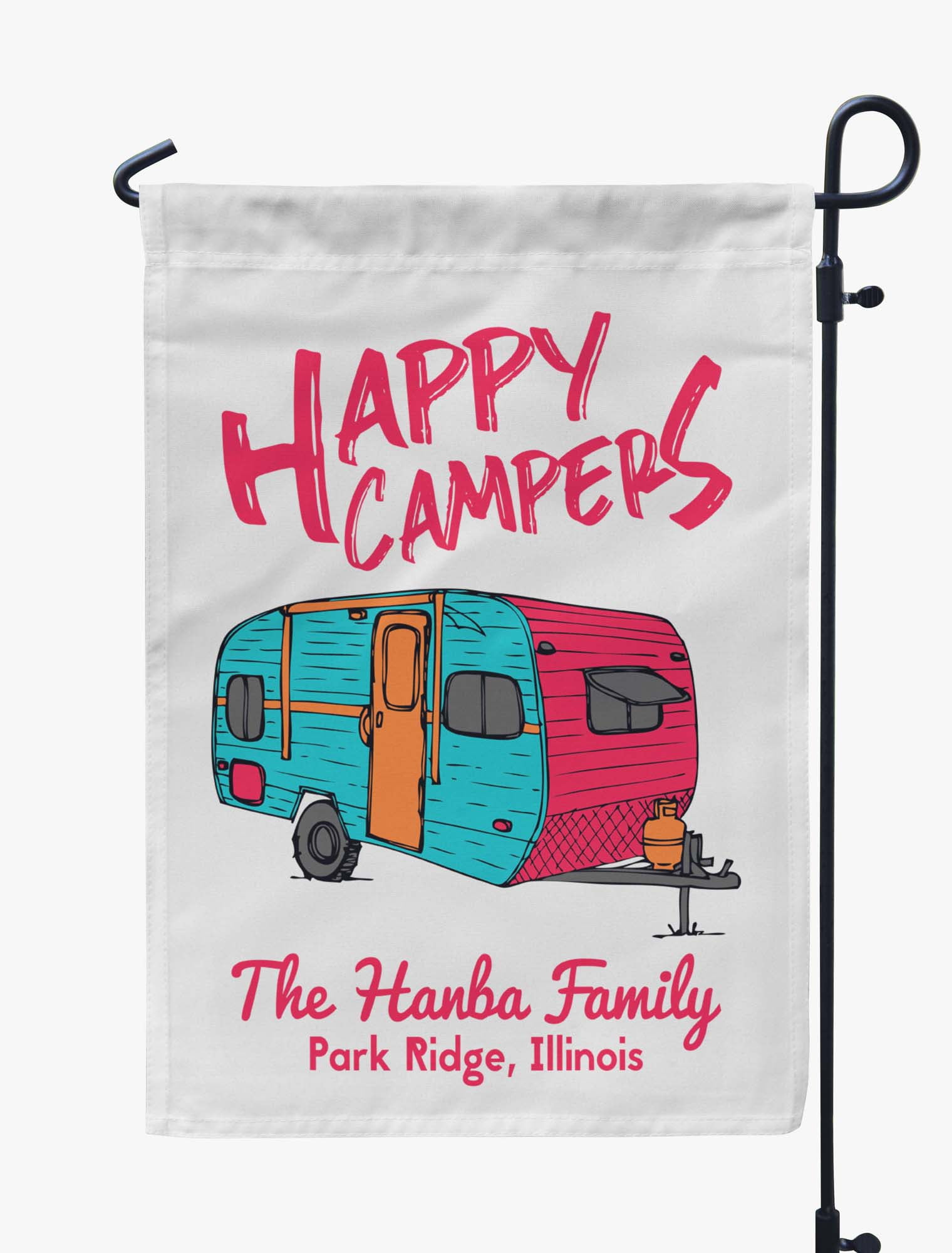 Printtoo White Happy Campers Retro Camp Trailer Camping Flags For ...