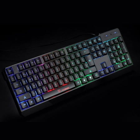 Wired Keyboard 104 Keys Blue Switch Rainbow Backlit Gaming for PC Game ...