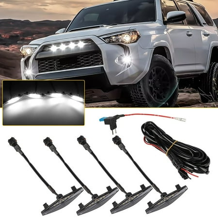 4x Front Grill LED White Lights w/Harness Kit For Toyota For 4Runner ...