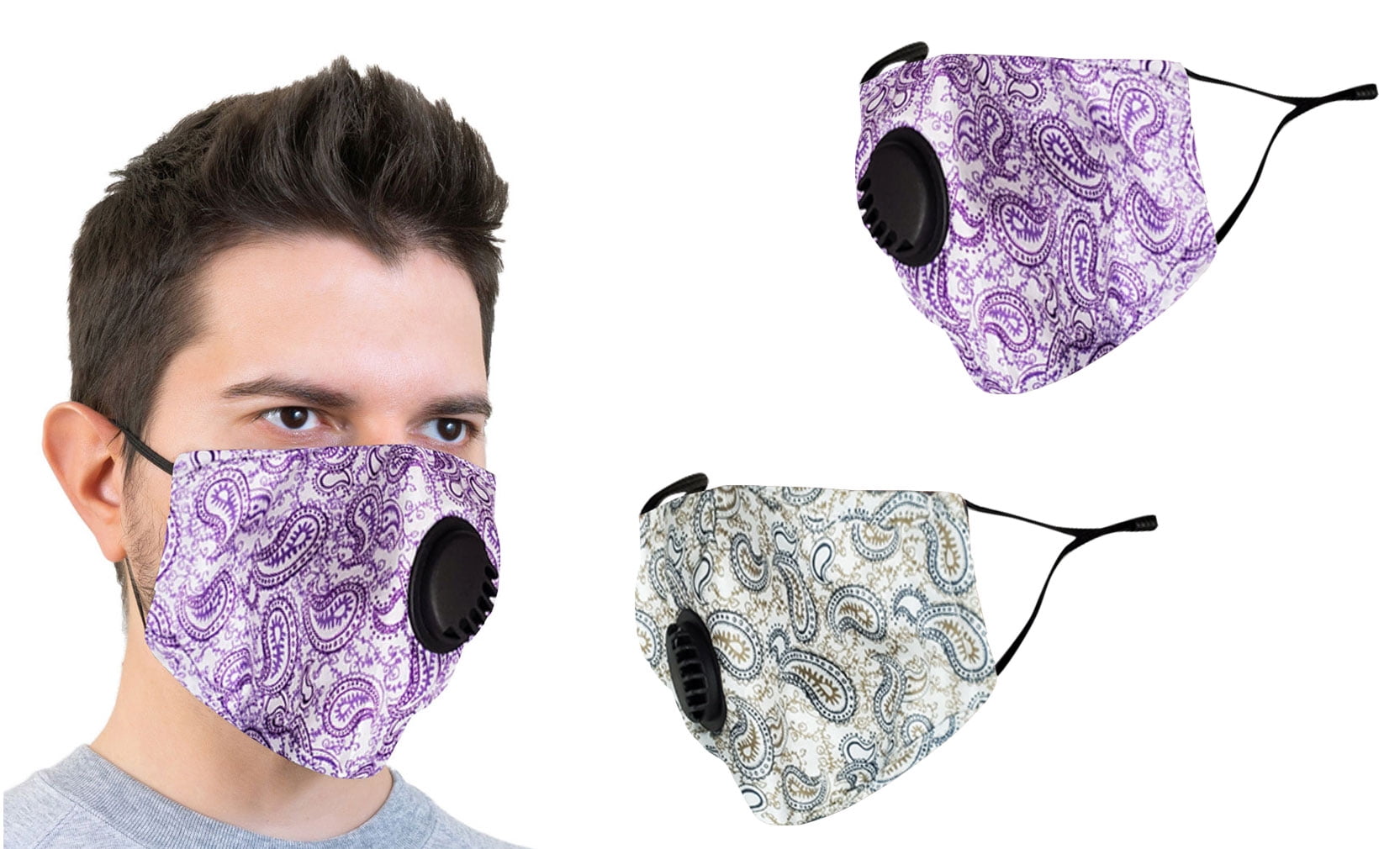 Cloth Face Mask Cotton Adjustable Ear Loops With Vent & Filters ...