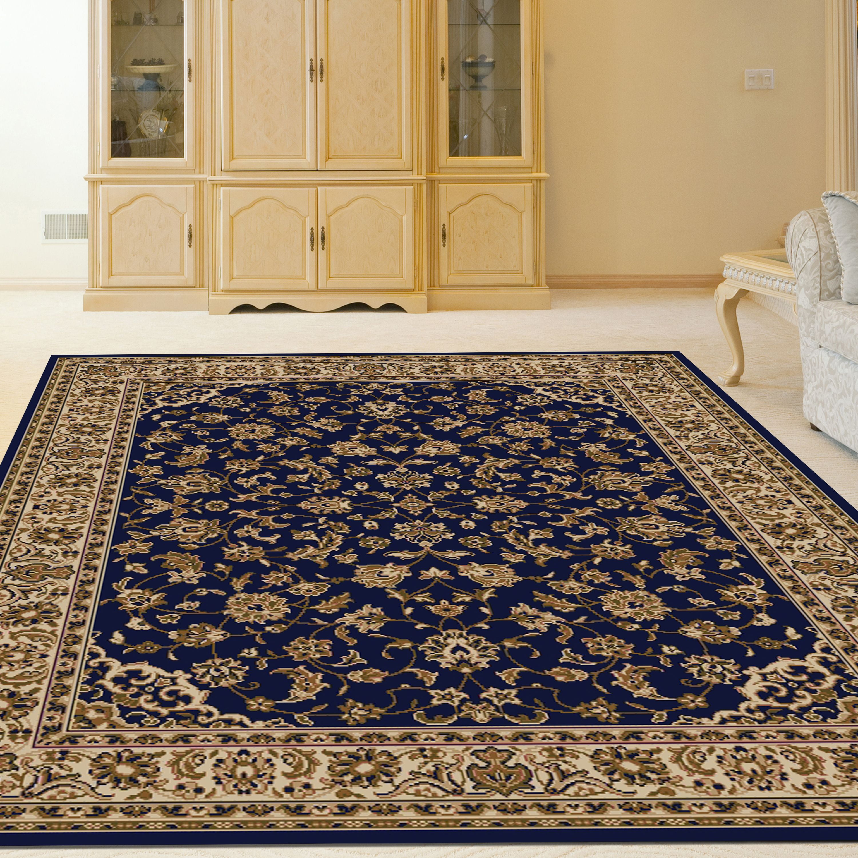 Radici USA 1833 Charlotte Traditional Navy Oriental Floral Scroll Area ...