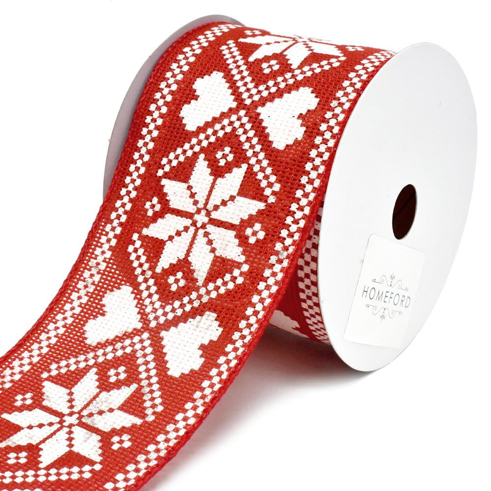 Country Style Wired Patterned Christmas Ribbon, Red, 2-1/2-Inch, 10 ...
