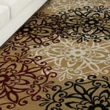 Contemporary Floral Medallion Plush Polypropylene Washable Indoor Area ...