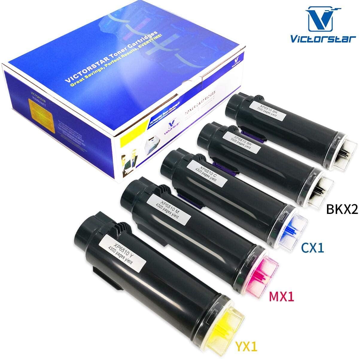 5 Packs (2BK+CMY) Compatible Toner Cartridges for Xerox Phaser 6510 ...