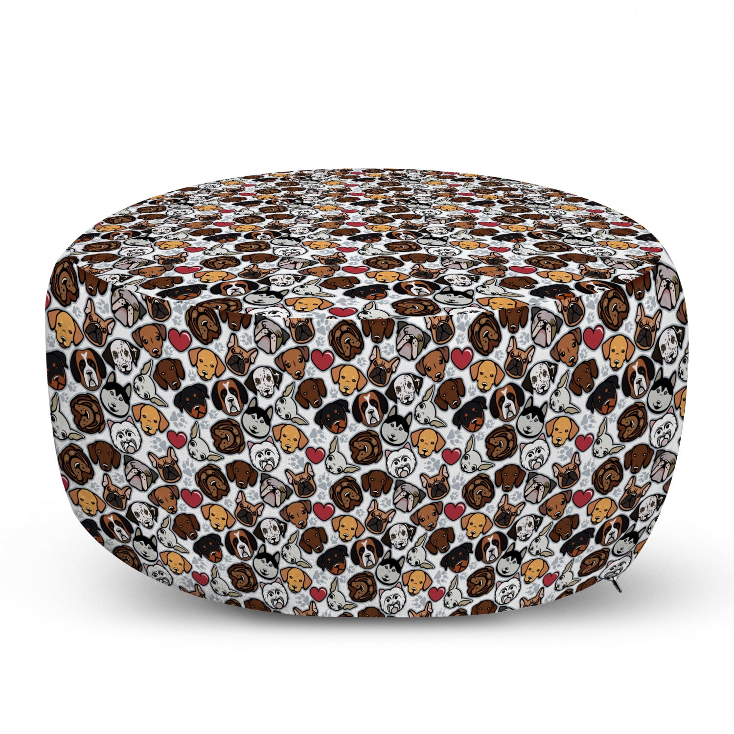 Dog Pouf Cover with Zipper, Cartoon Style Dog Breed Portrait Design ...