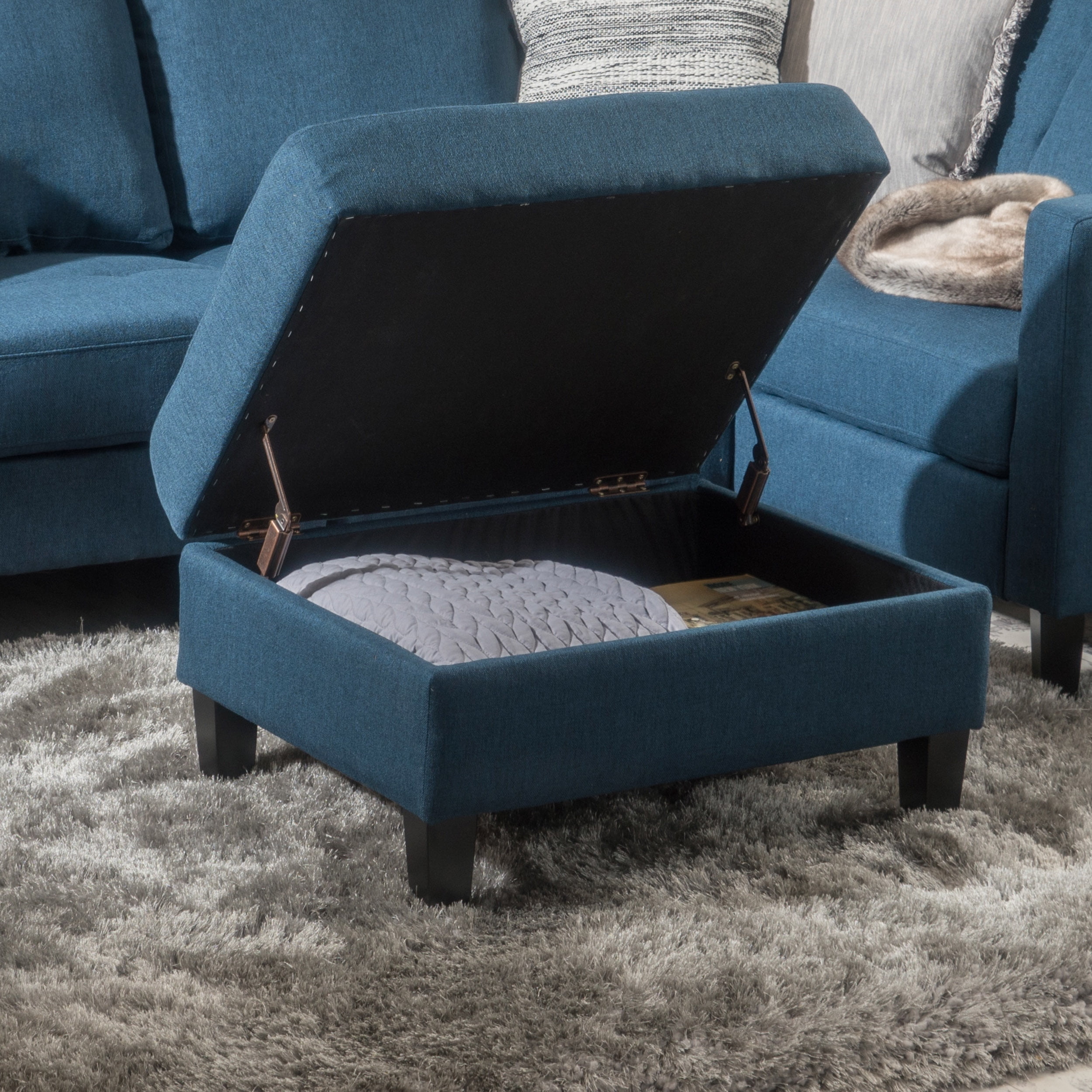 Noble House Fabric Storage Ottoman,Dark Blue - Walmart.com