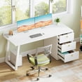 Tribesigns White Computer Desk with Drawers,55 Inches Modern Home ...