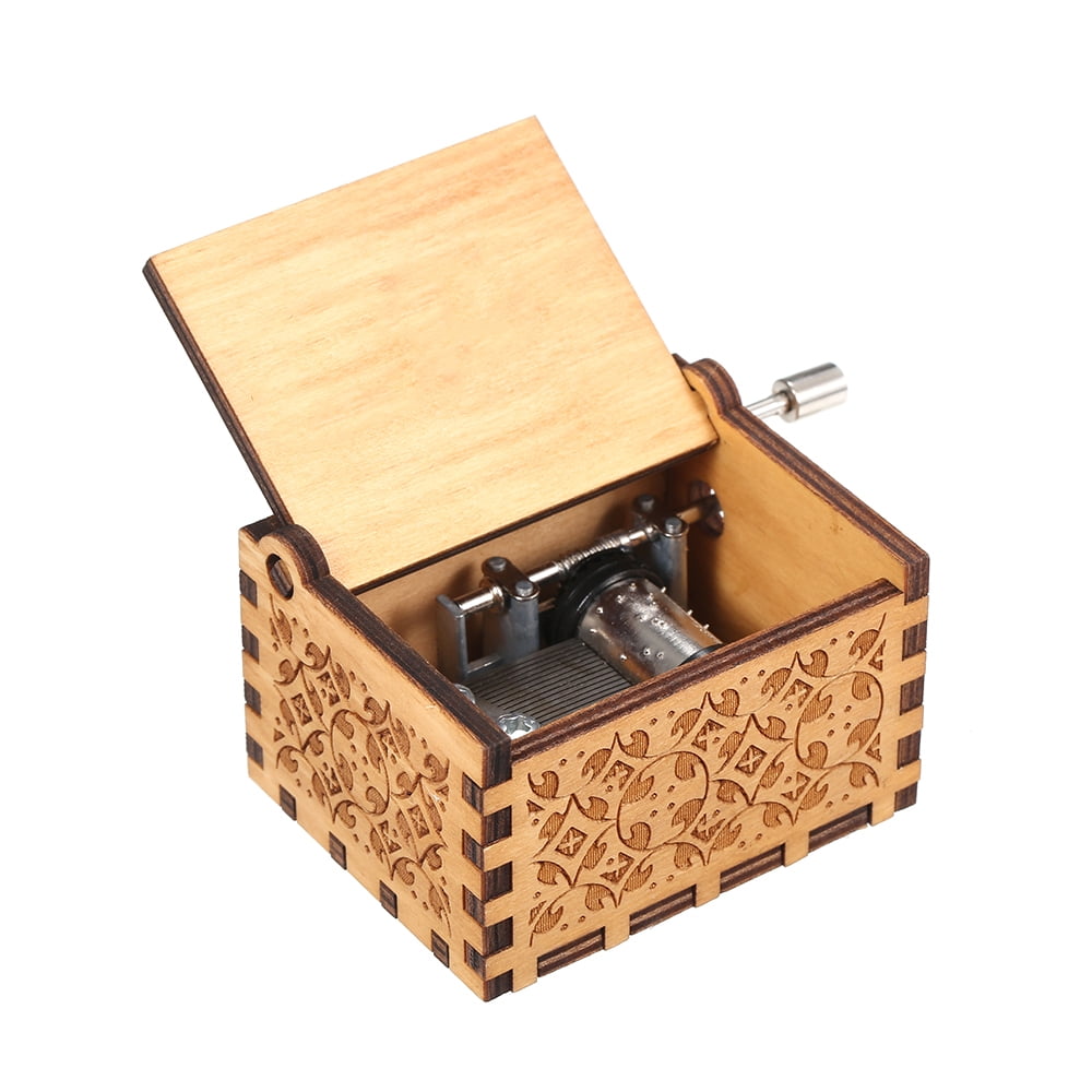 Wood Music Box Mini Vintage Engraved Hand-Operated Musical Box Birthday ...