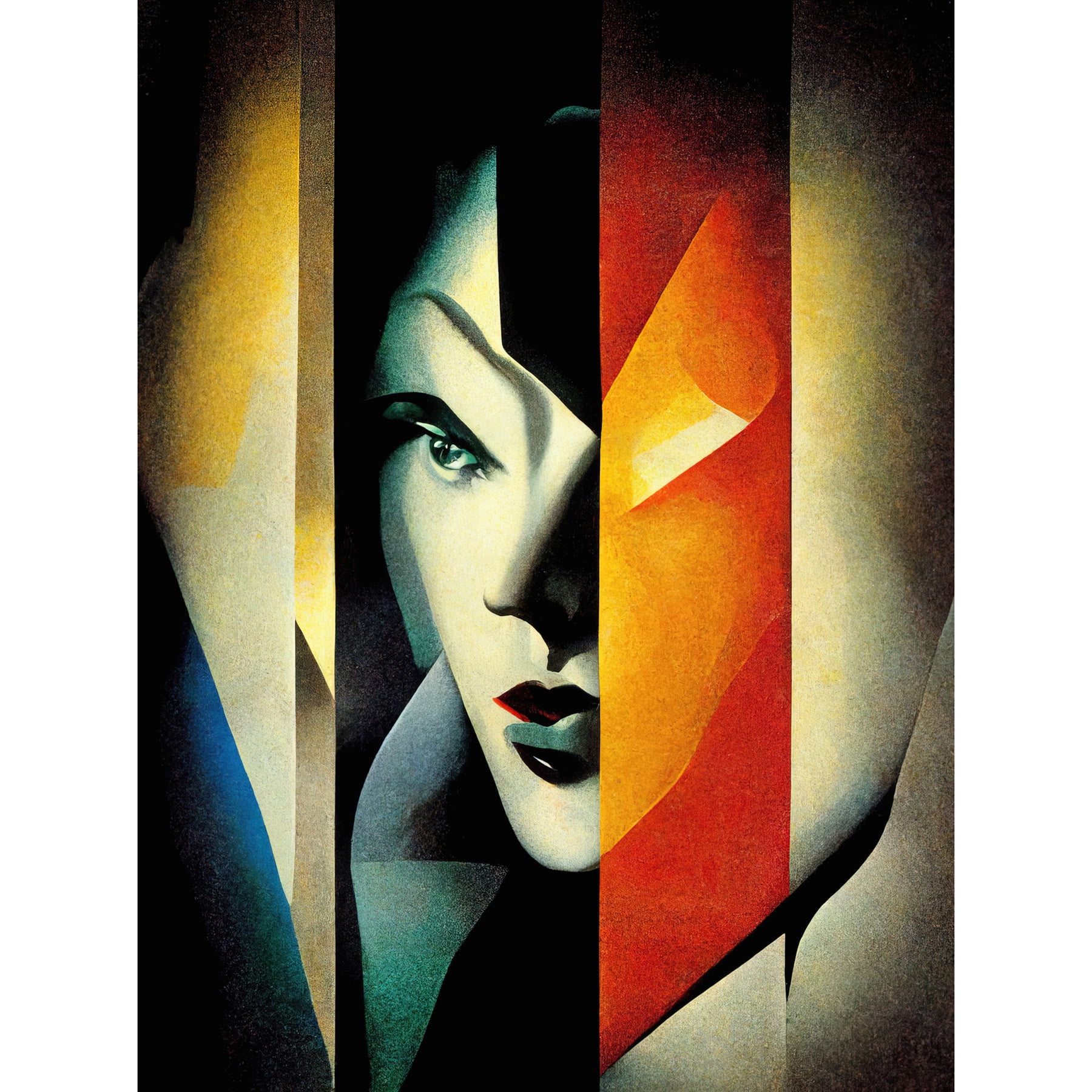 Art Deco Spy Modern Female Portrait Abstract Painting Unframed Wall Art ...