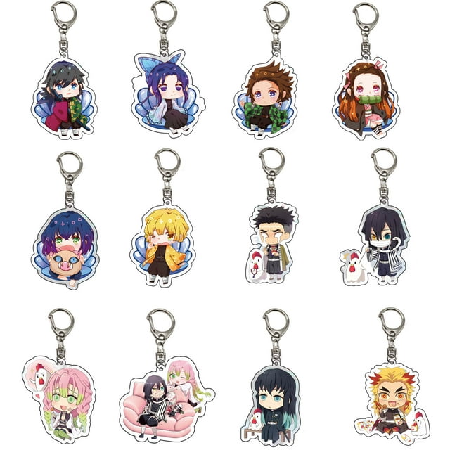 ZILEFSILK 12PCS Cute Anime Demon Slayer Keychain Acrylic Key Chain ...