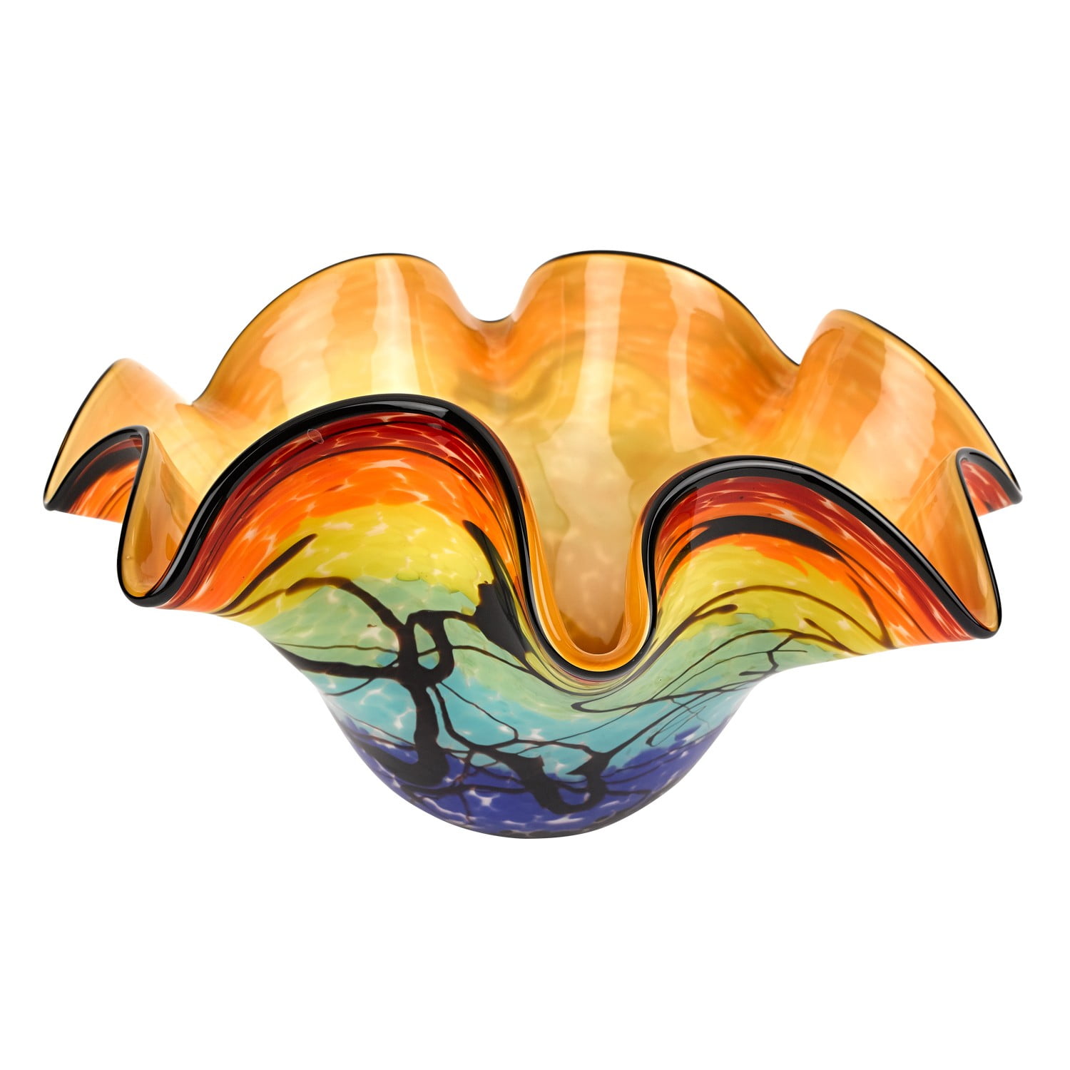 15 Inch Murano Style Glass Wave Edge Centerpiece Bowl