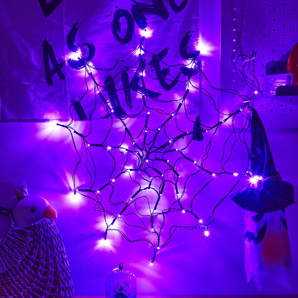 DYstyle Spider Web Net Light LED Halloween Spider Net Lights Battery ...