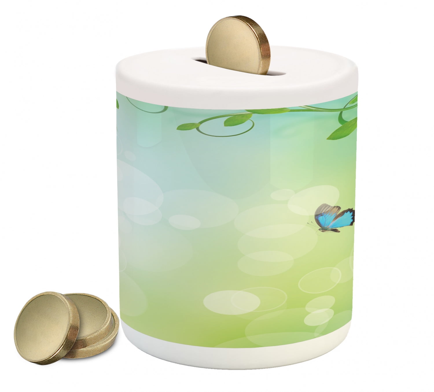 Ladybugs Piggy Bank, Spring Theme Flowers Bug and Butterflies ...