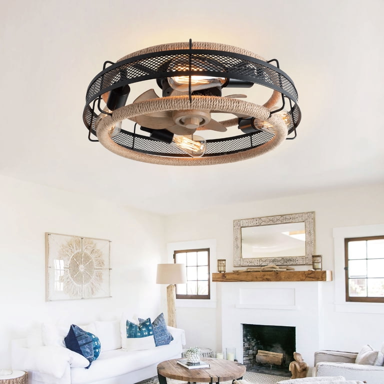 Rustic Flush Mount Ceiling Fan With Light | Shelly Lighting