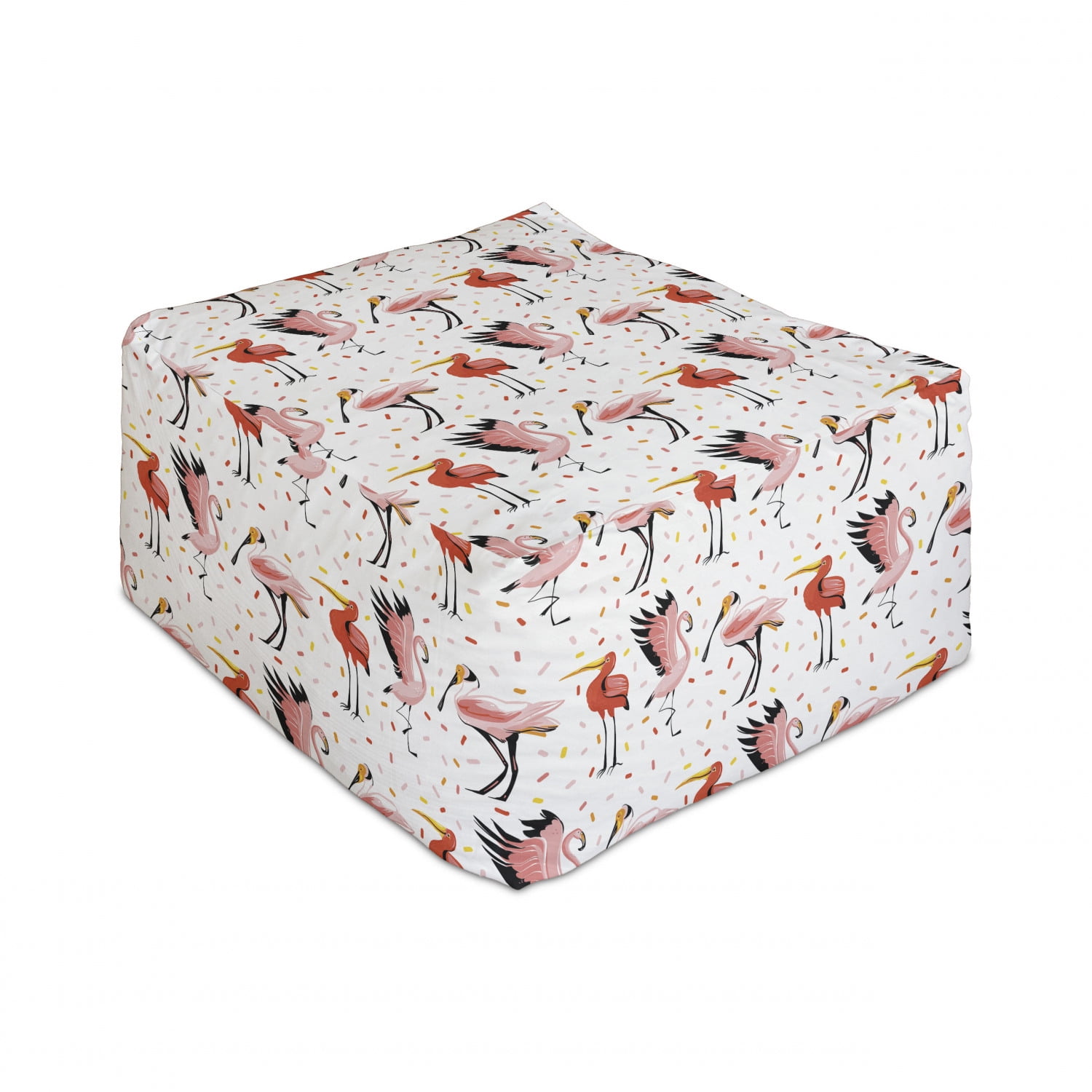 Flamingo Rectangle Pouf, Various Exotic Birds Drawing Continuous Hand ...