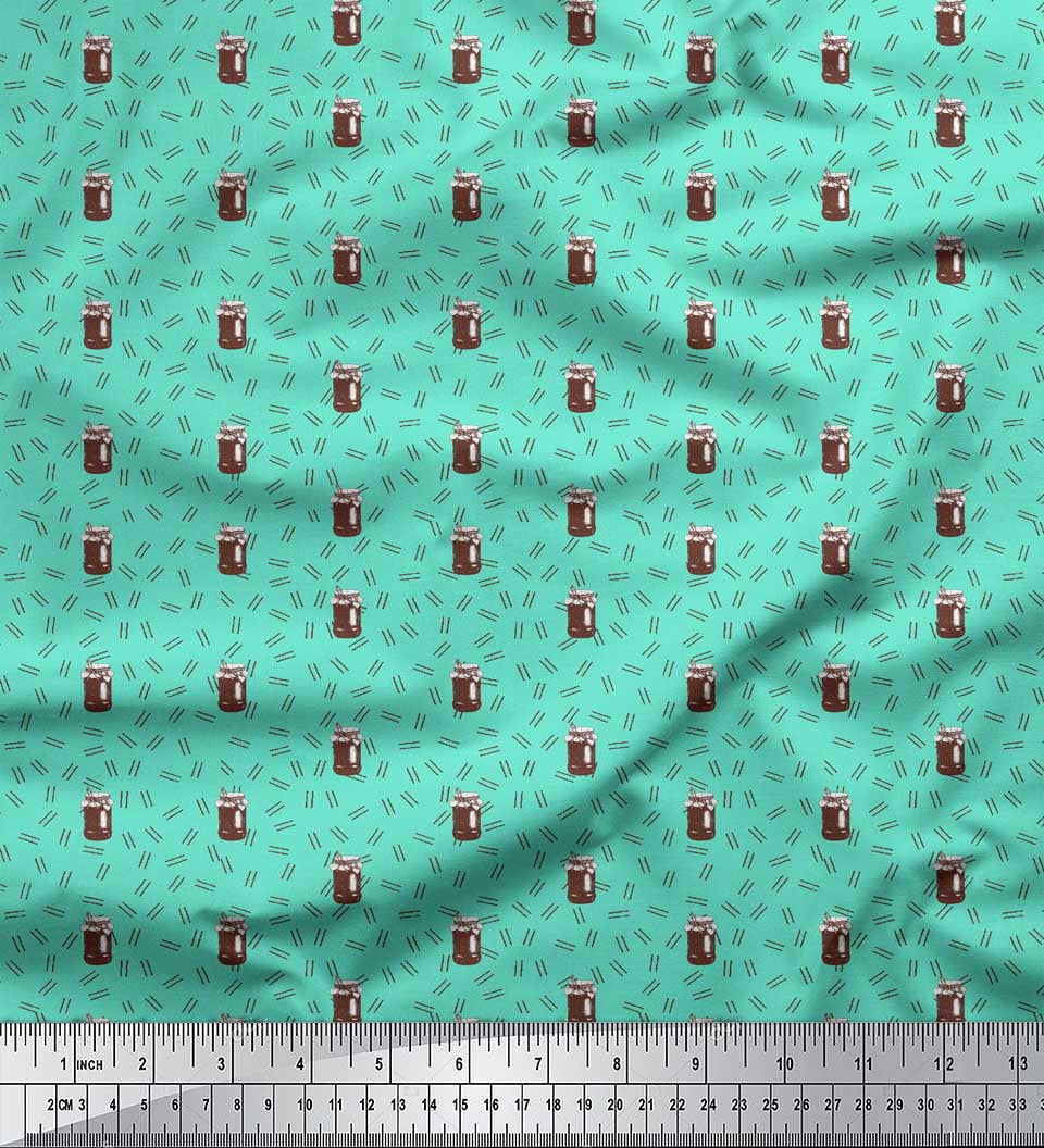 Soimoi Green Silk Fabric Lines & Pickle Jar Kitchen Print Fabric by the ...