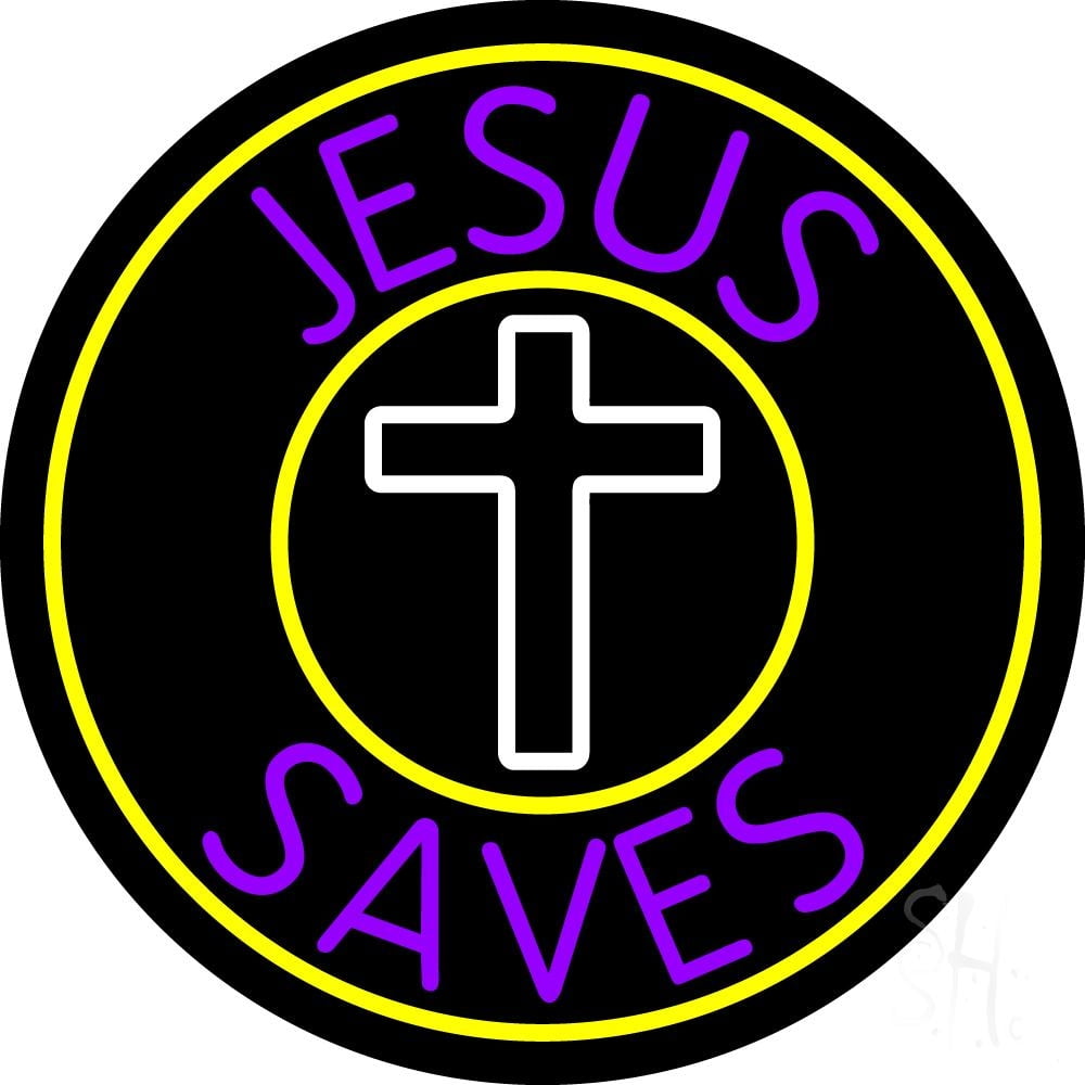 Purple Jesus Saves White Cross LED Neon Sign 26" Tall x 26" Wide ...