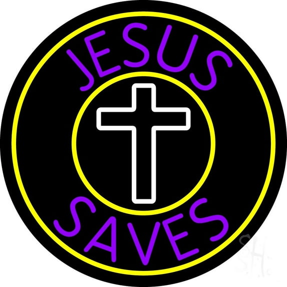Purple Jesus Saves White Cross LED Neon Sign 18 X 18 - inches Black ...