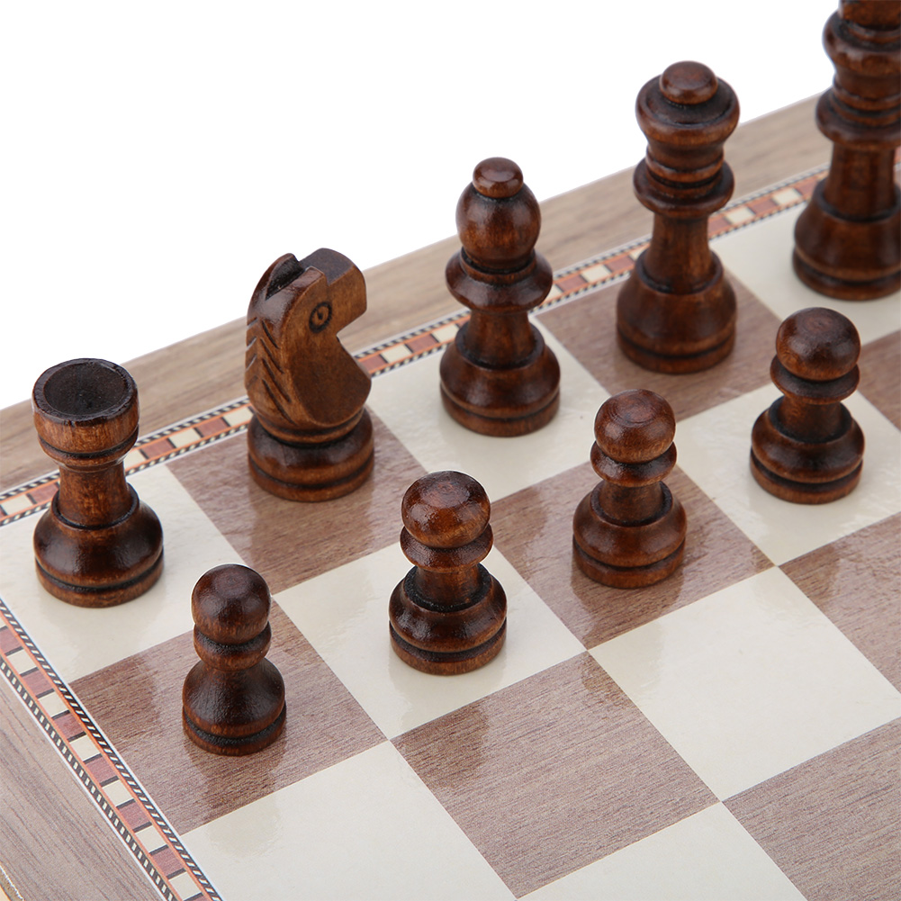 Greensen Wooden 3-in-1 Chess & Checkers & Backgammon Folding Board ...