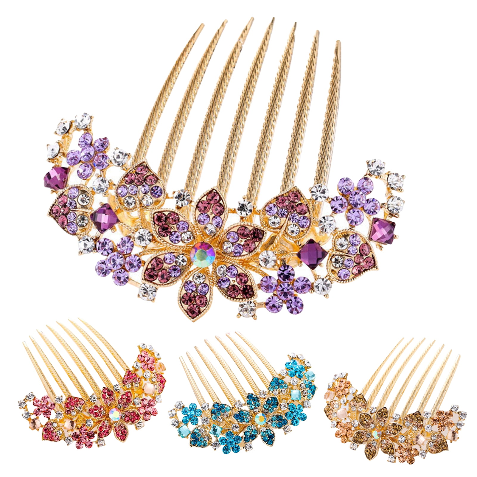 Happy Date Rhinestone Flower Hair Comb for Women Girls Rhinestone ...