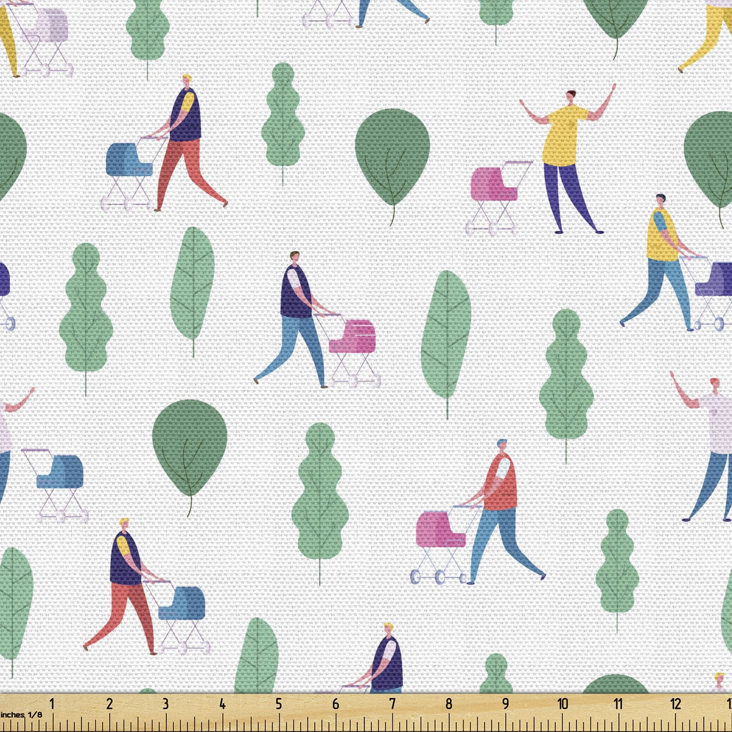 Cartoon Upholstery Fabric by the Yard, Men Strollers Walking in the ...