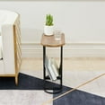 Oval End Table Wooden Tabletop Side Table with Magazine Holder, 2-tiers Narrow Bedside Table ...