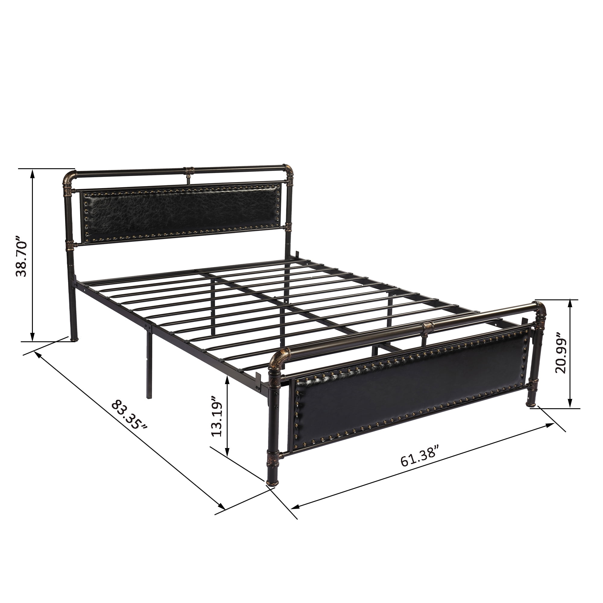 Buy alazyhome Queen Platform Metal Bed Frame with Faux Leather ...