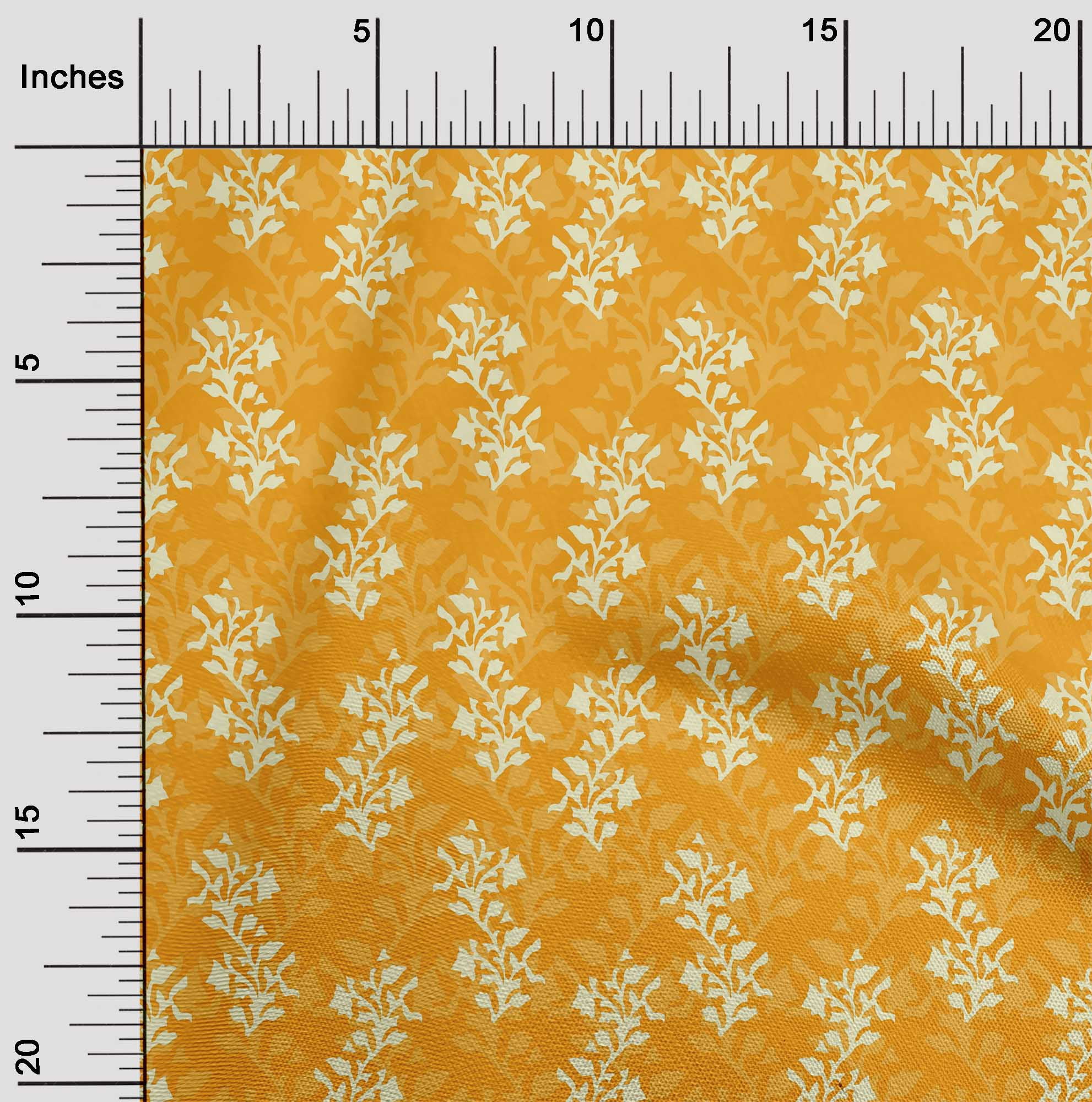 oneOone Silk Tabby Fabric Leaves & Floral Block Printed Fabric 1 Yard ...