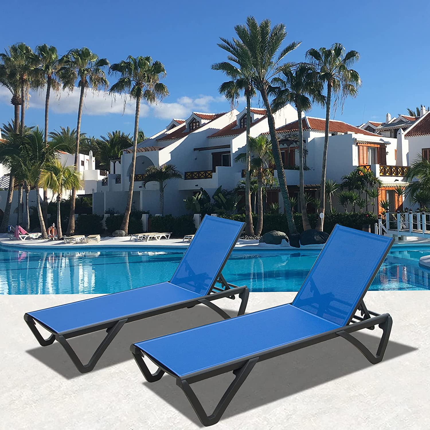 Domi Pool Lounge Chairs Set of 2, Adjustable Aluminum Plastic Outdoor ...