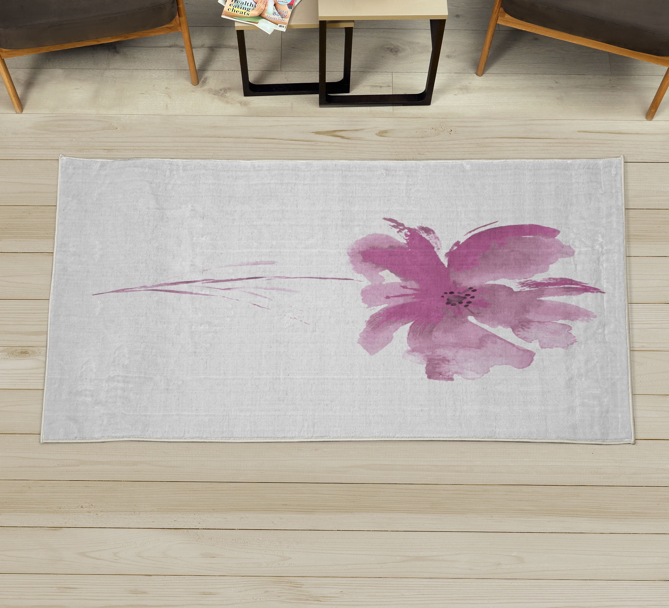 Watercolor Flower Decorative Rug, Single Poppy Flower on Plain Clear ...