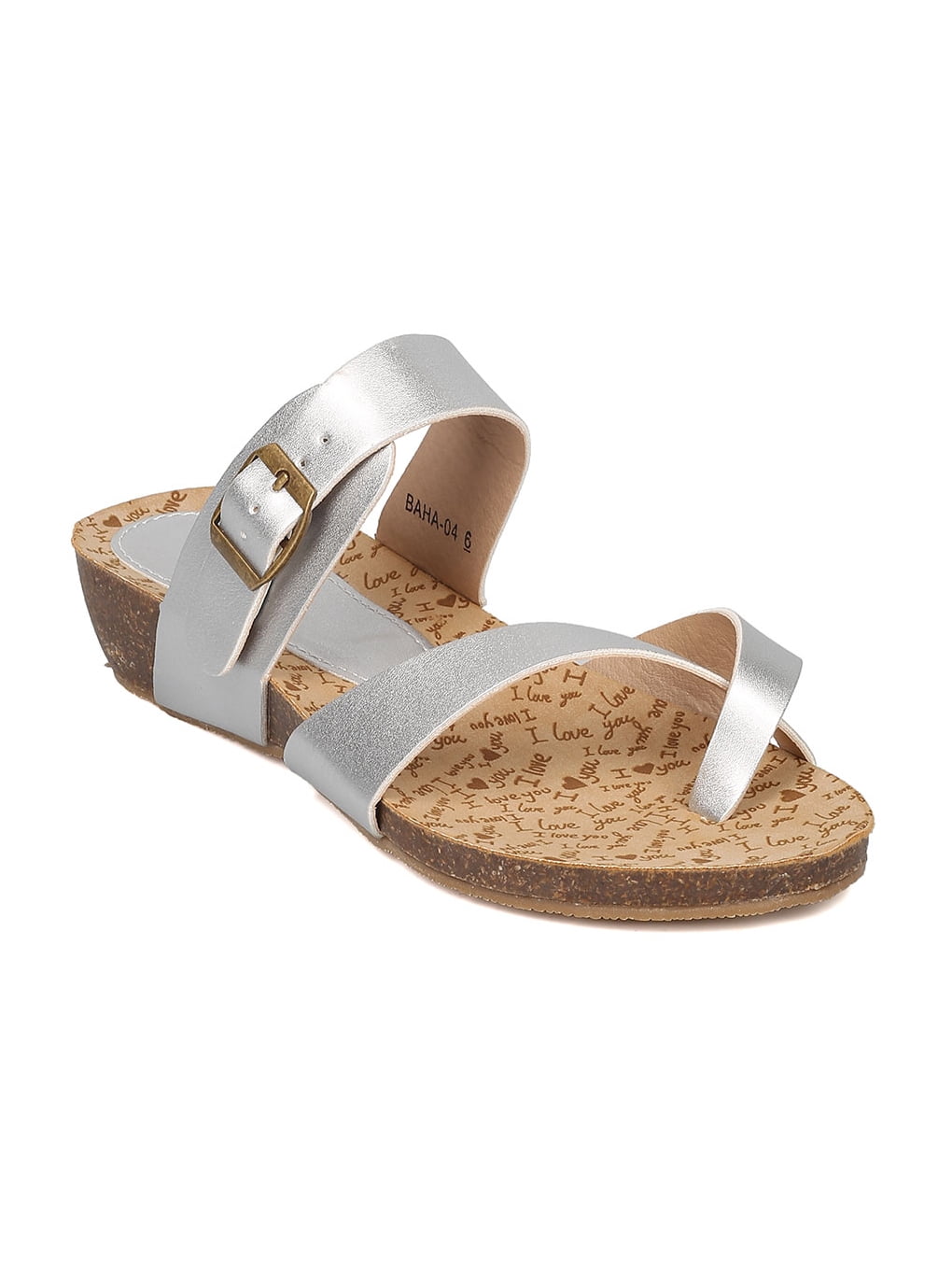 Refresh HA51 Women Metallic Leatherette Open Toe Pinch Toe Low Wedge ...