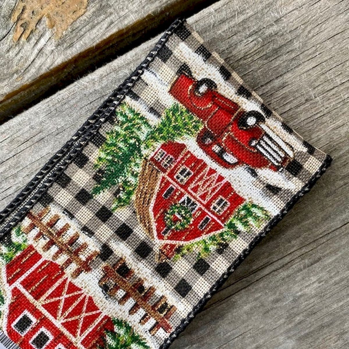 Barn Scene On White And Black Checks Wired Ribbon - Walmart.com