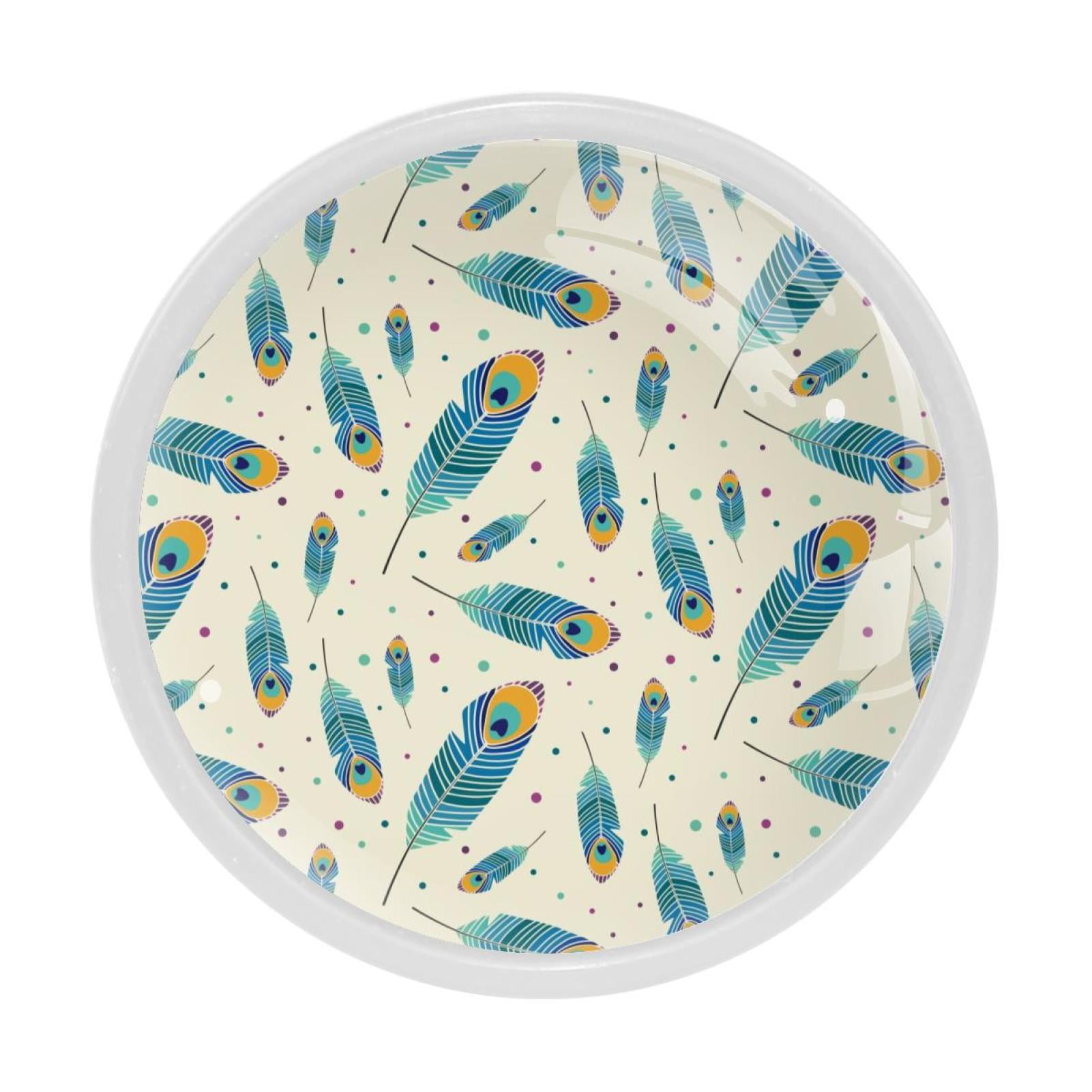 4 Pcs Peacock Feathers Knobs for Kitchen Cabinet Cupboard Dresser ...