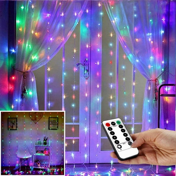 YEOLEH LED Curtain Lights Bedroom Light,8 Modes Christmas Fairy Light ...