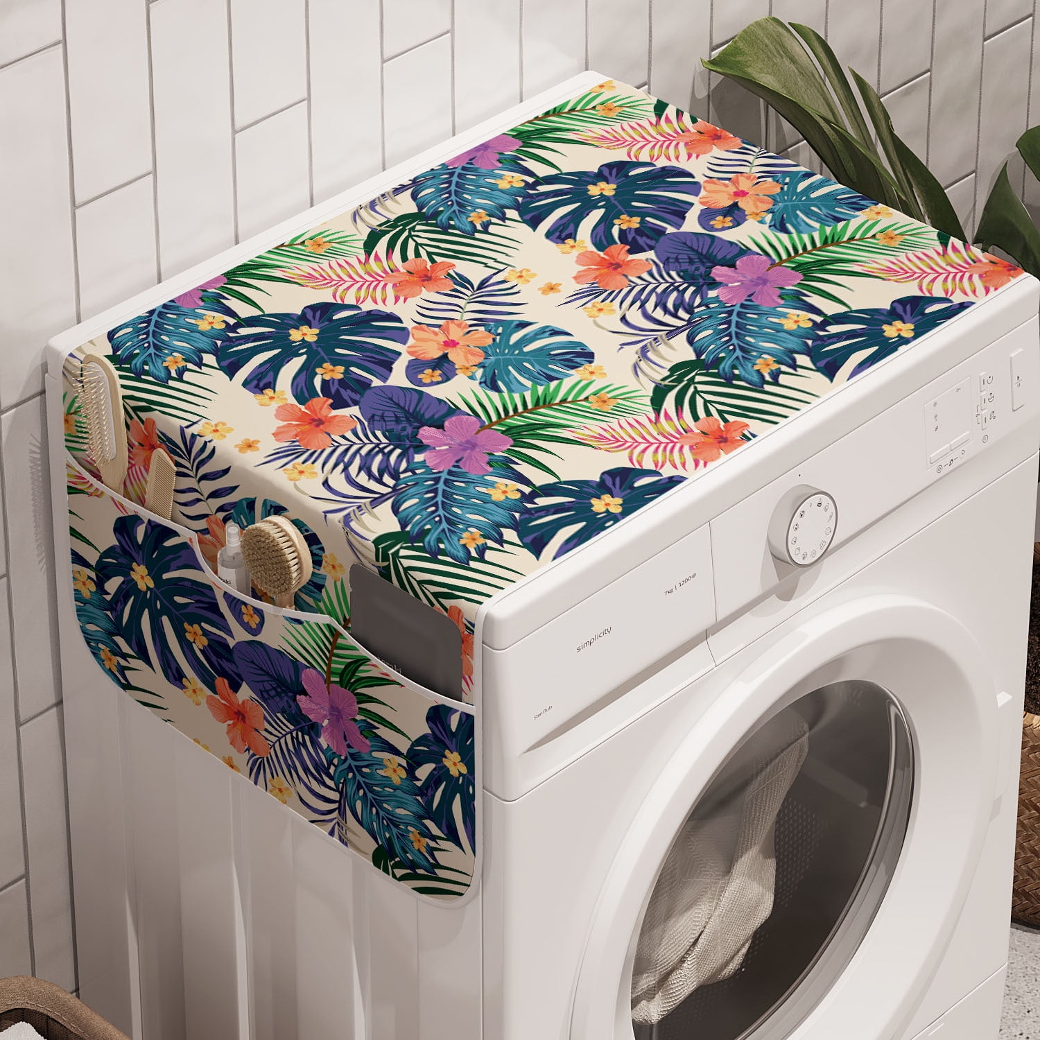 Tropical Washing Machine Organizer, Flowers and Leaves of Exotic Plants ...