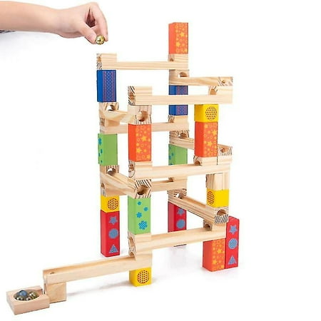 52PC Wooden Marble Track Children Educational Assembled DIY Building ...