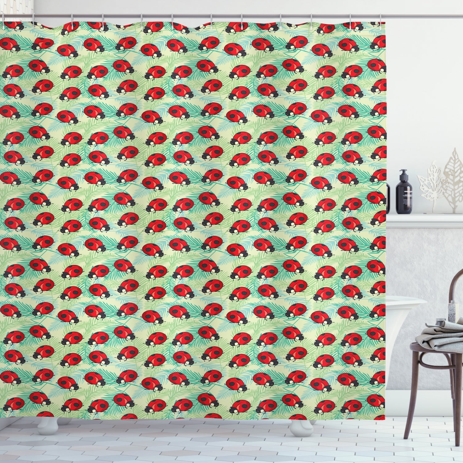 Ambesonne Ladybug Shower Curtain, Spring Season Fauna, 69"Wx70"L, Pale ...