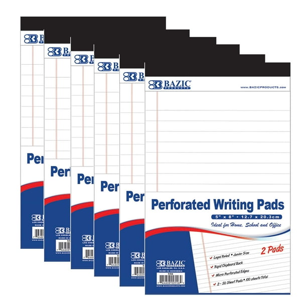 BAZIC Perforated Writing Pad, 50 Sheets 5x8 Inch, White Jr., Total 12 ...