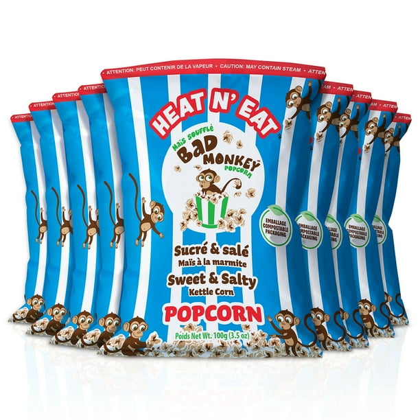 Bad Monkey Sweet & Salty Kettle Corn Heat N' Eat Gourmet Pre-Popped ...